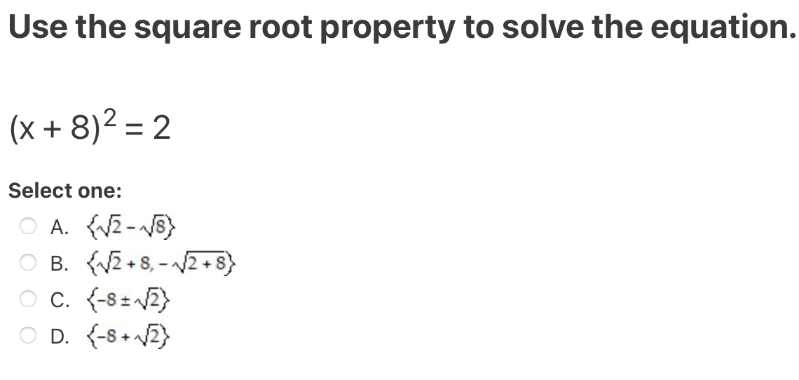 Solved Use the square root property to solve the equation. | Chegg.com