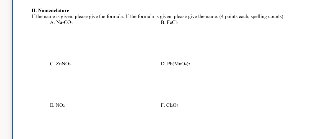 Solved II. Nomenclature If the name is given, please give | Chegg.com