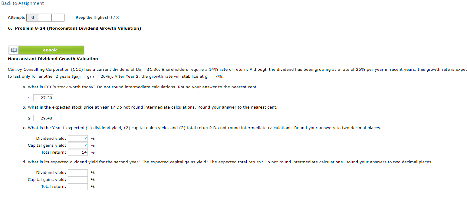 Solved 6. Problem 8-24 (Nonconstant Dividend Growth | Chegg.com
