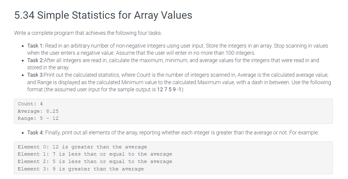 Solved 5.34 Simple Statistics for Array Values Write a | Chegg.com