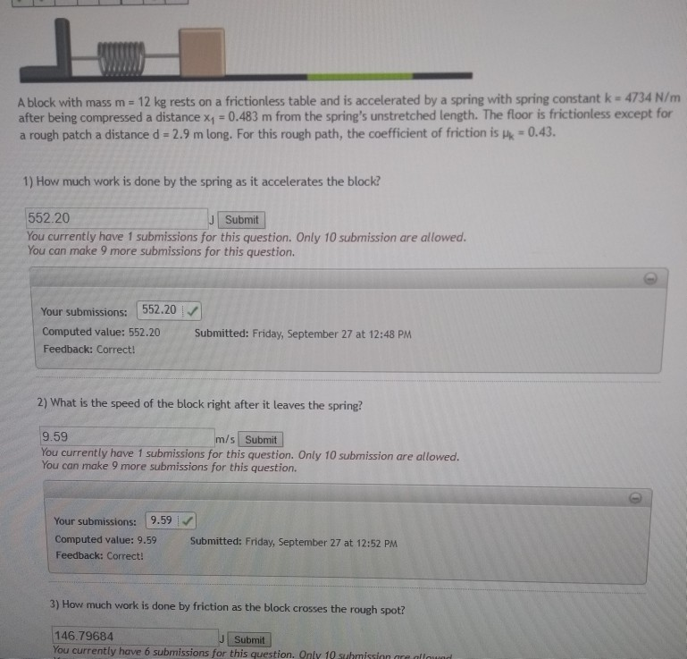 Solved A block with mass m = 12 kg rests on a frictionless | Chegg.com