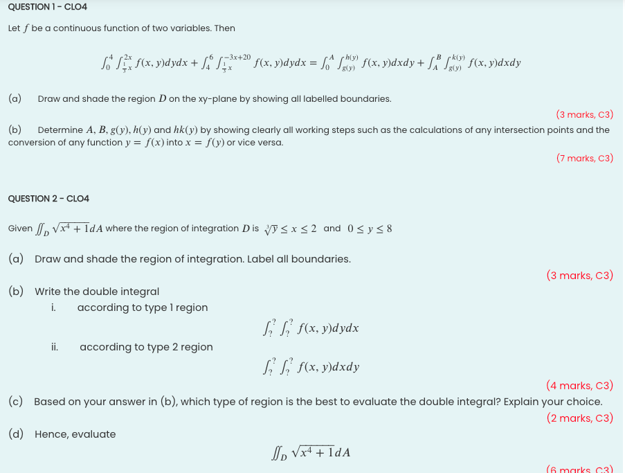 Solved QUESTION 1 - CLO4 Let f be a continuous function of | Chegg.com