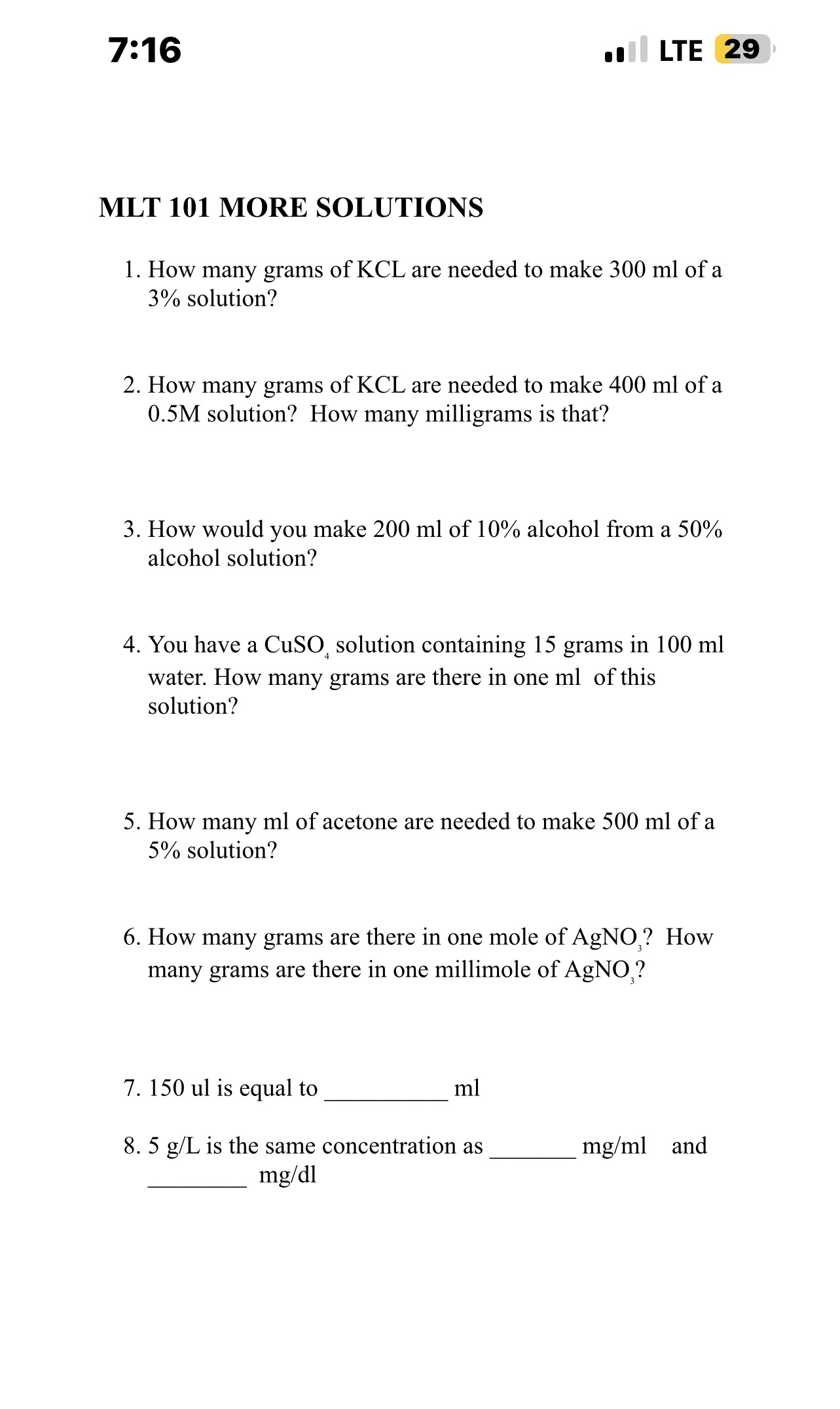 Solved MLT 101 ﻿MORE SOLUTIONSHow many grams of KCL ﻿are | Chegg.com