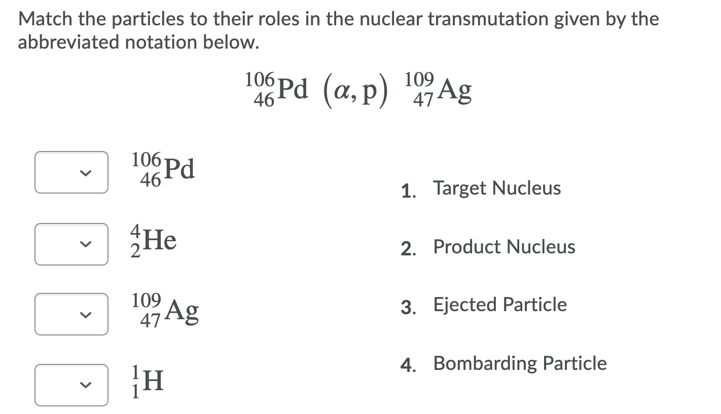Solved Match the particles to their roles in the nuclear | Chegg.com