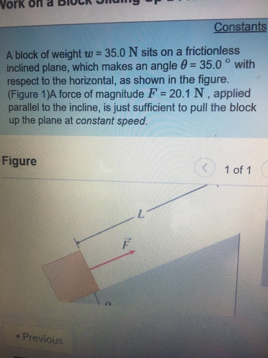 Solved ork on BlUCK nuinng Constants A block of weight w | Chegg.com Solved ork on BlUCK nuinng Constants A block of weight w | Chegg.com