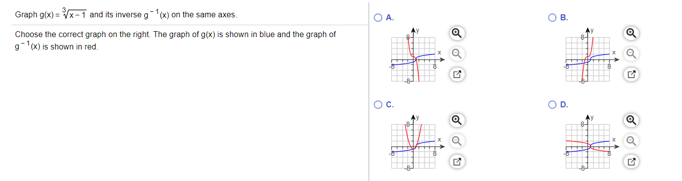 Solved Graph g(x) = Vx-1 and its inverse g -1(x) on the same | Chegg.com