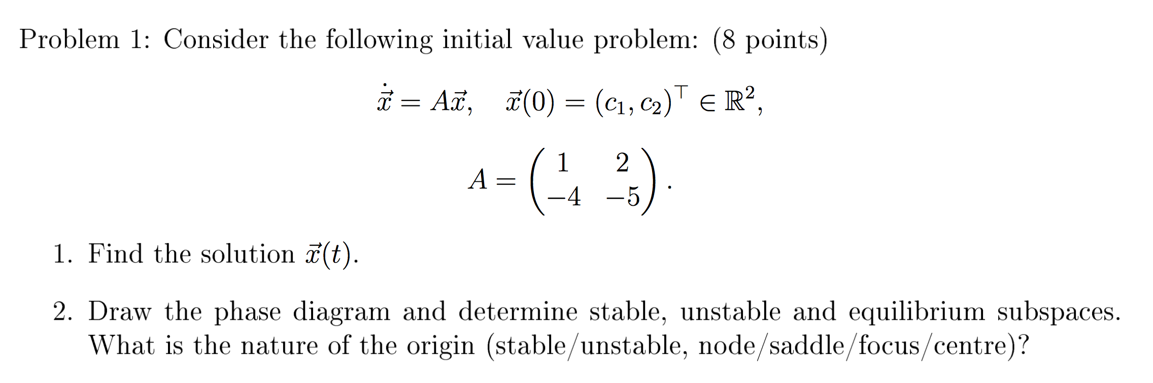 Solved Problem 1: Consider the following initial value | Chegg.com