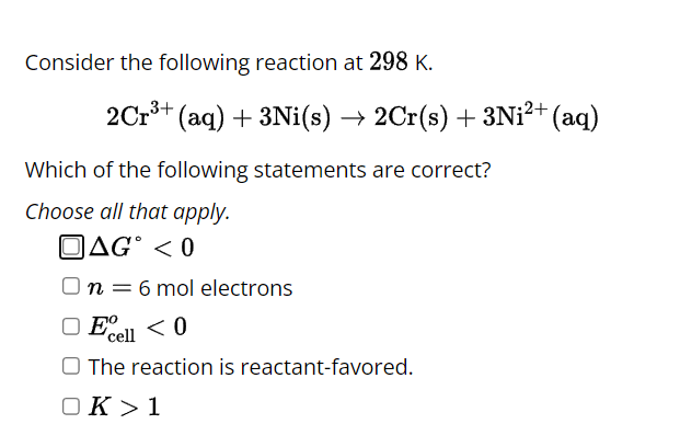 Solved Consider the following reaction at 298 K. | Chegg.com