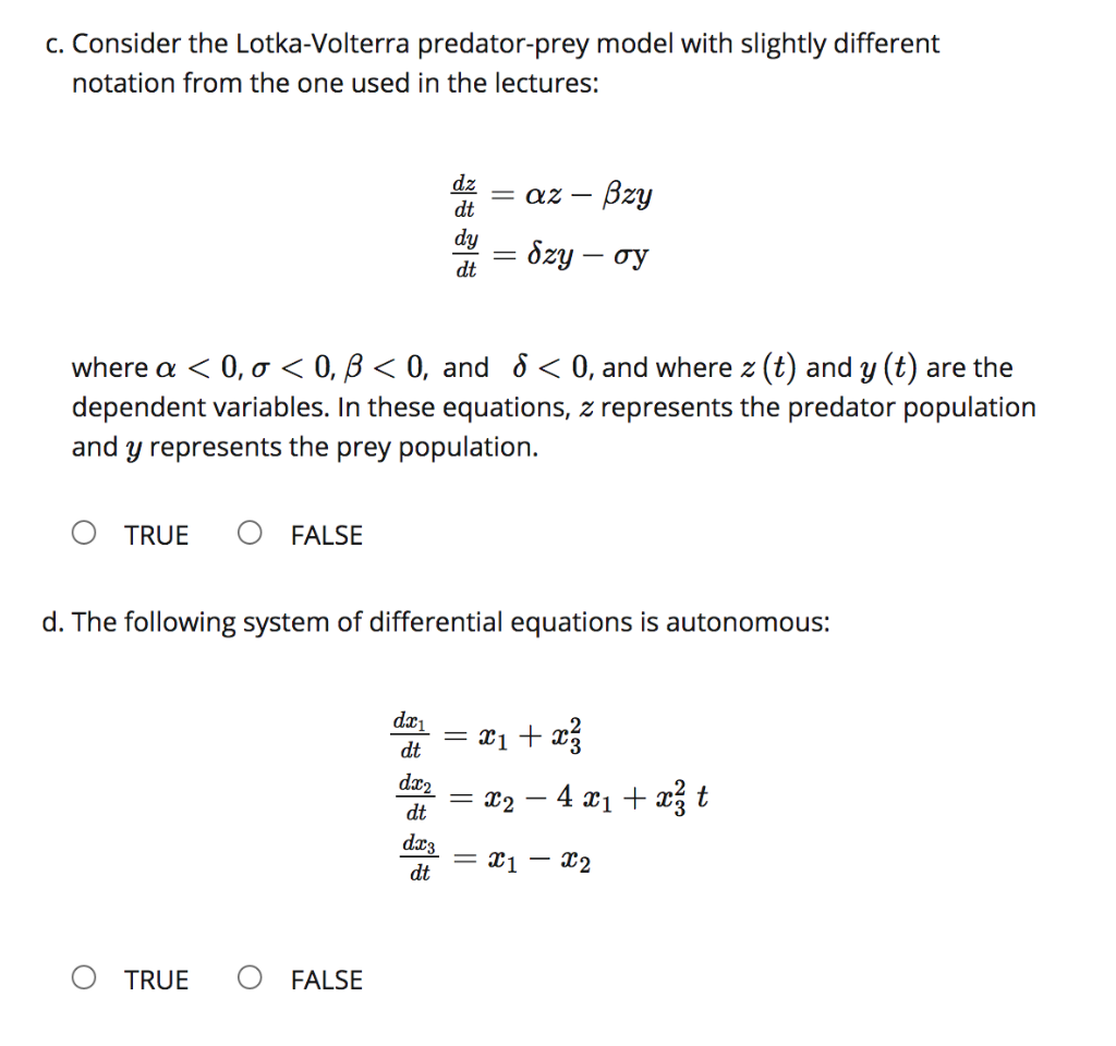 Solved c. Consider the Lotka-Volterra predator-prey model | Chegg.com