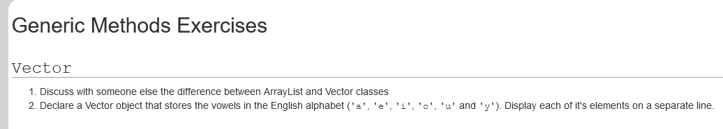 Solved Generic Methods Exercises Vector 1. Discuss with | Chegg.com