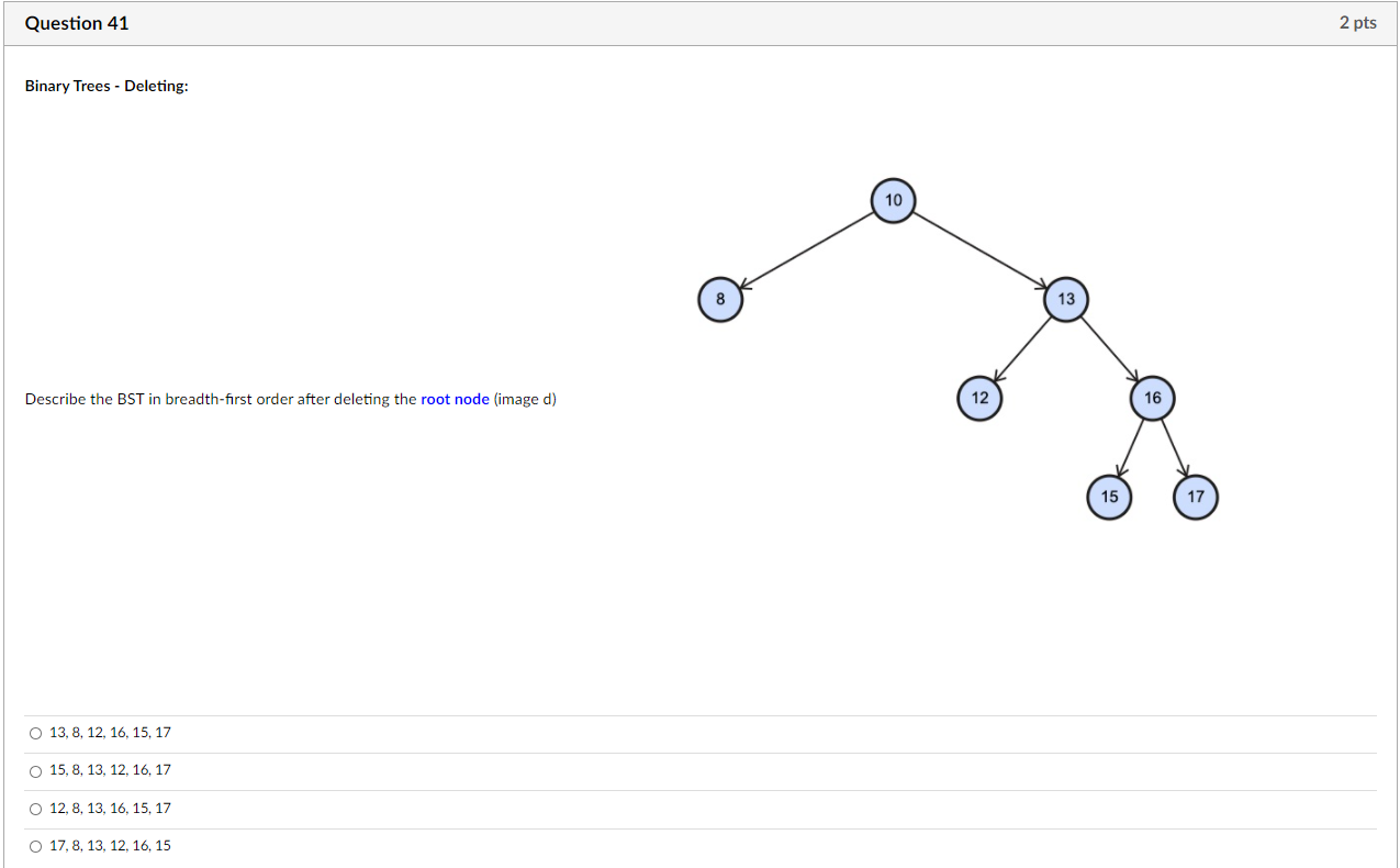 Solved Question 41 2 pts Binary Trees - Deleting: 10 | Chegg.com
