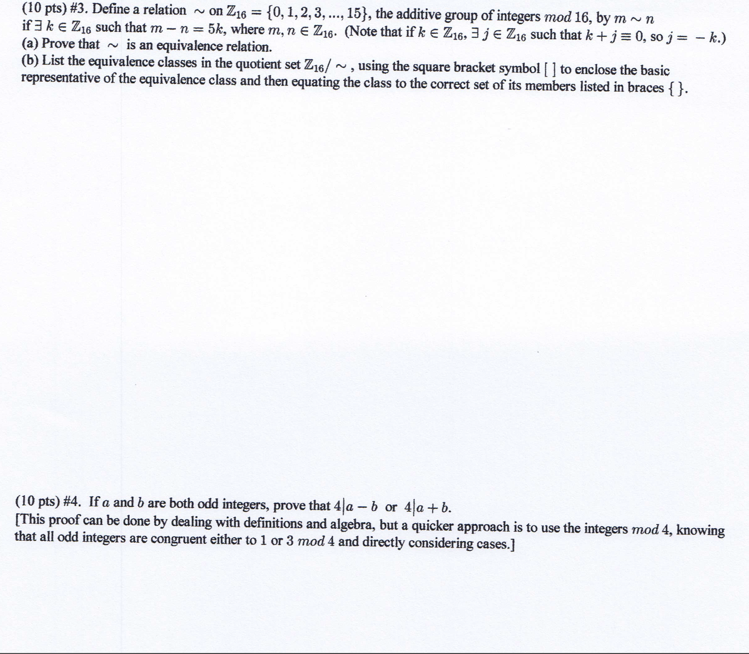 Solved (10 ﻿pts) ﻿#3. ﻿Define a relation ∼ ﻿on | Chegg.com