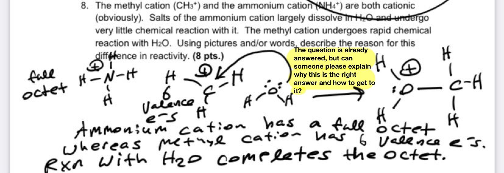 Solved 8. The methyl cation (CH3+) and the ammonium cation | Chegg.com