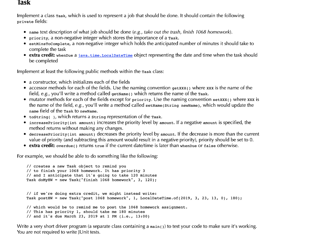 Solved Task Implement A Class Task Which Is Used To 