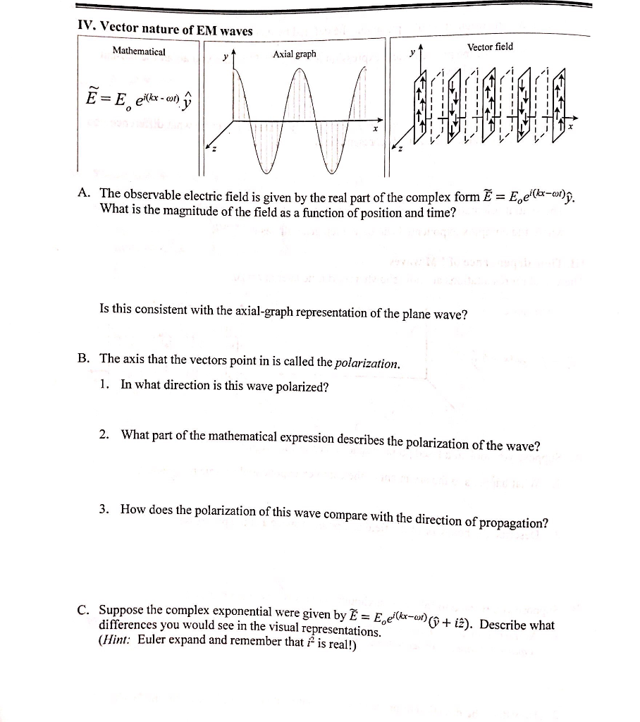 Solved iv. vector nature of EM waves Vector field | Chegg.com
