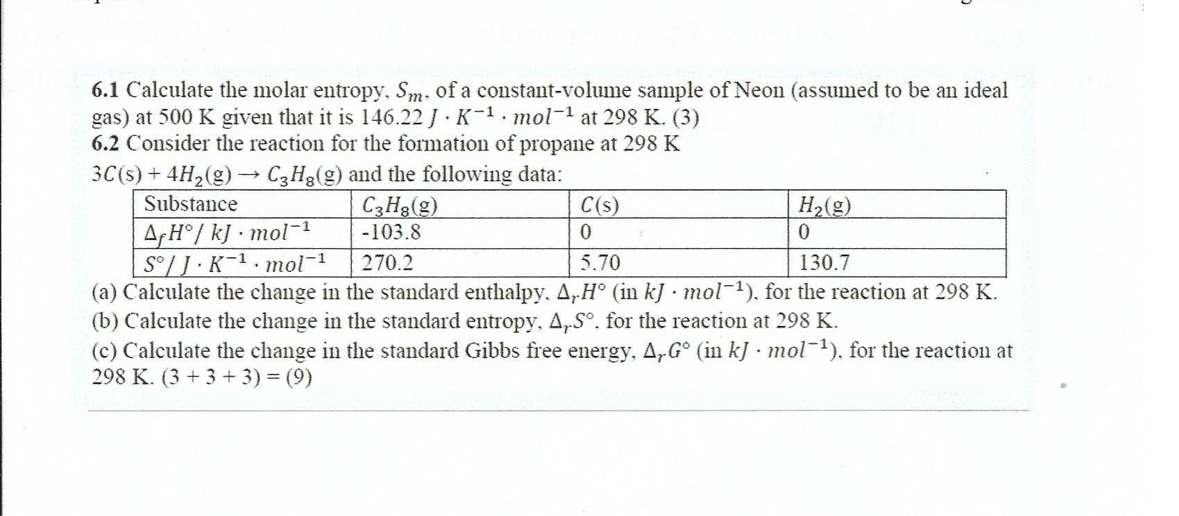 Solved 6.1 Calculate the molar entropy, Sm. of a | Chegg.com