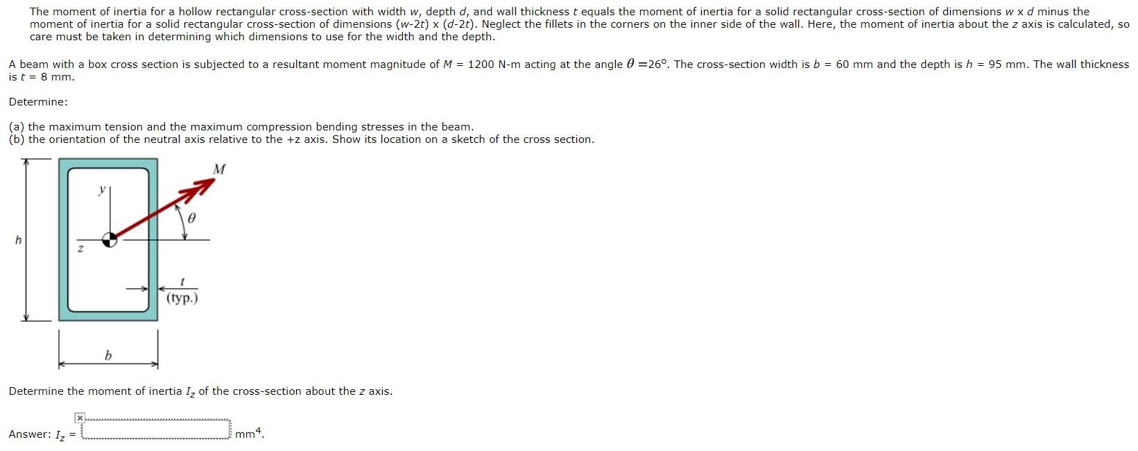Solved The moment of inertia for a hollow rectangular | Chegg.com