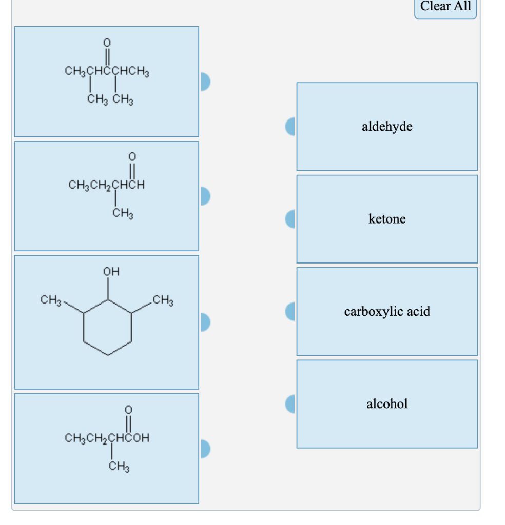 Solved Clear All CH3CHÖCHCH3 CH3 CH3 aldehyde CH3CH2CHCH | Chegg.com