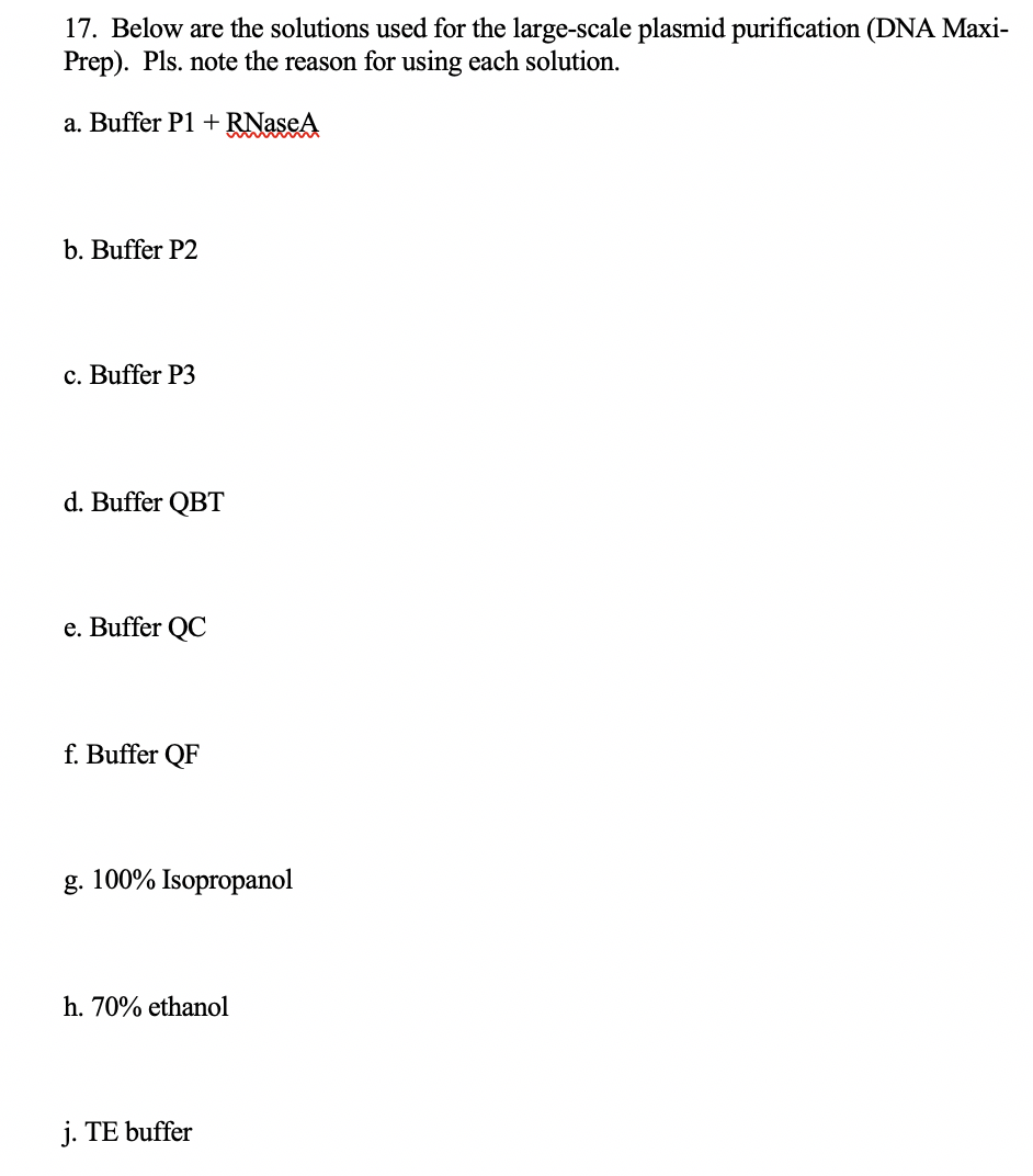 Solved 17. Below are the solutions used for the large-scale | Chegg.com