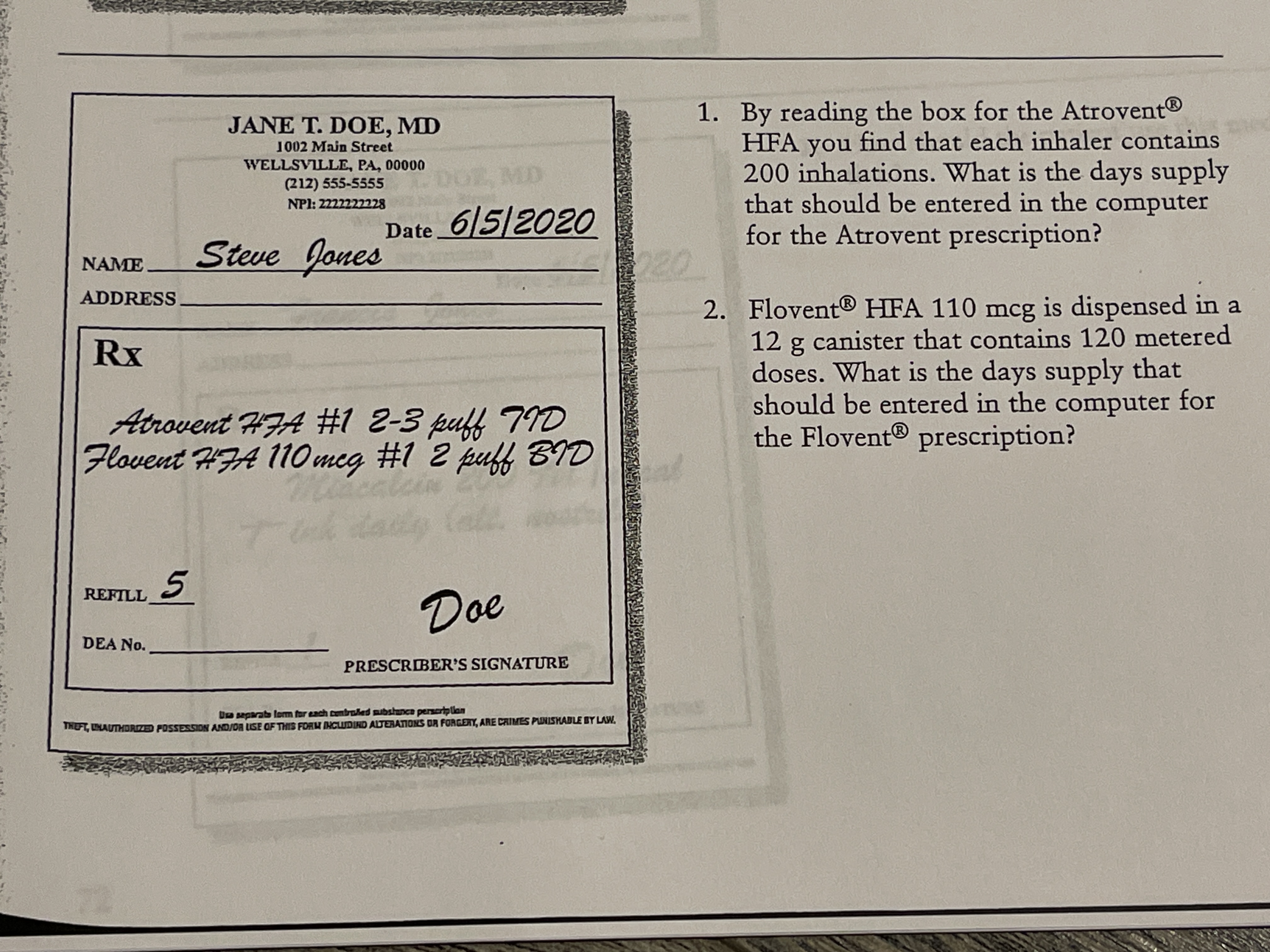 1. By reading the box for the Atrovent ® HFA you find | Chegg.com