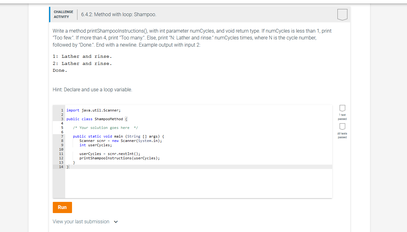 Solved Challenge Activity 6 4 2 Method With Loop Shampoo