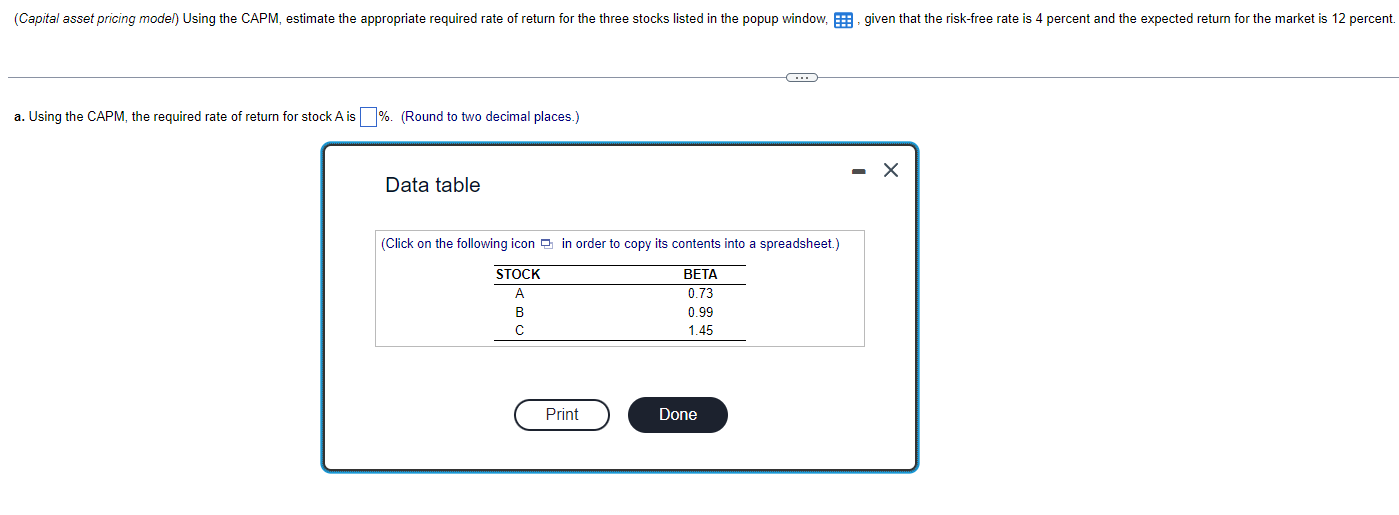 Solved Using the ﻿CAPM, estimate the appropriate required | Chegg.com