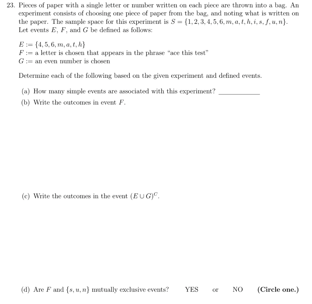 Solved 23. Pieces of paper with a single letter or number | Chegg.com