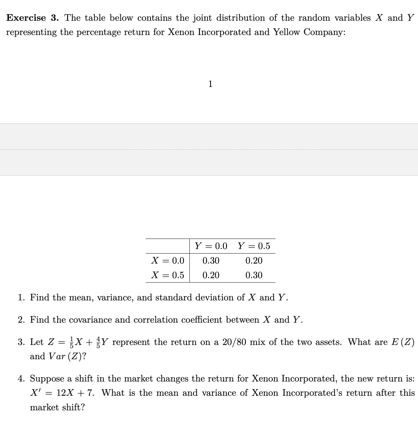 Solved Exercise 3. The table below contains the joint | Chegg.com
