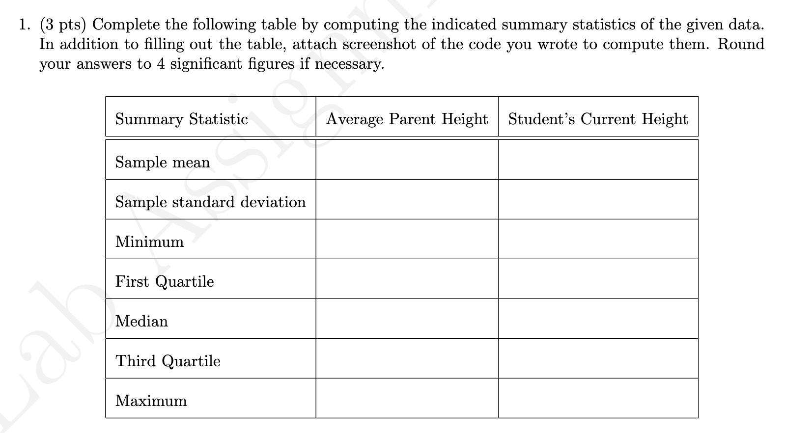 Solved Download the file heights.csv that contains the data | Chegg.com