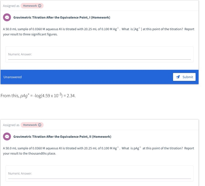 Solved Assigned as Homework Gravimetric Titration After the | Chegg.com