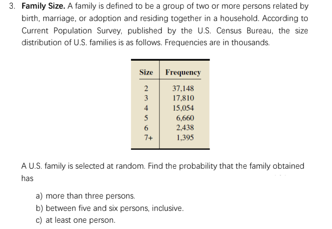 Solved 3. Family Size. A family is defined to be a group of | Chegg.com