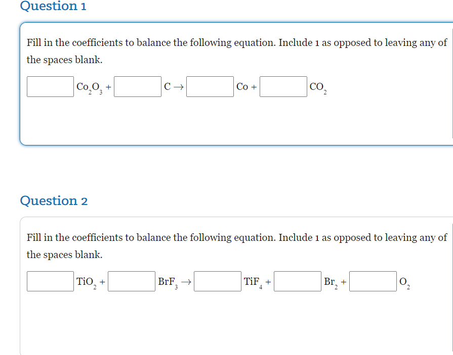 Solved Fill in the coefficients to balance the following | Chegg.com
