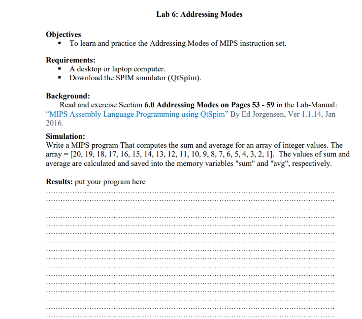 Solved Lab 6: Addressing Modes Objectives To learn and | Chegg.com