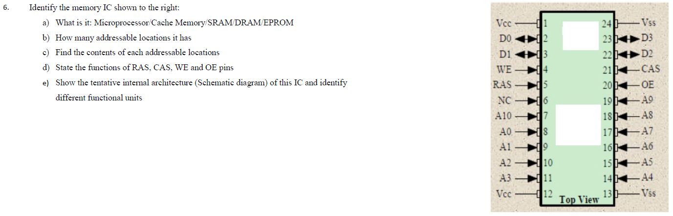 Solved 6. Identify the memory IC shown to the right: a) What | Chegg.com