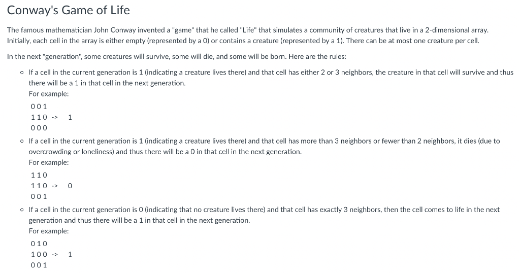 Solved Conway's Game of Life The famous mathematician John | Chegg.com
