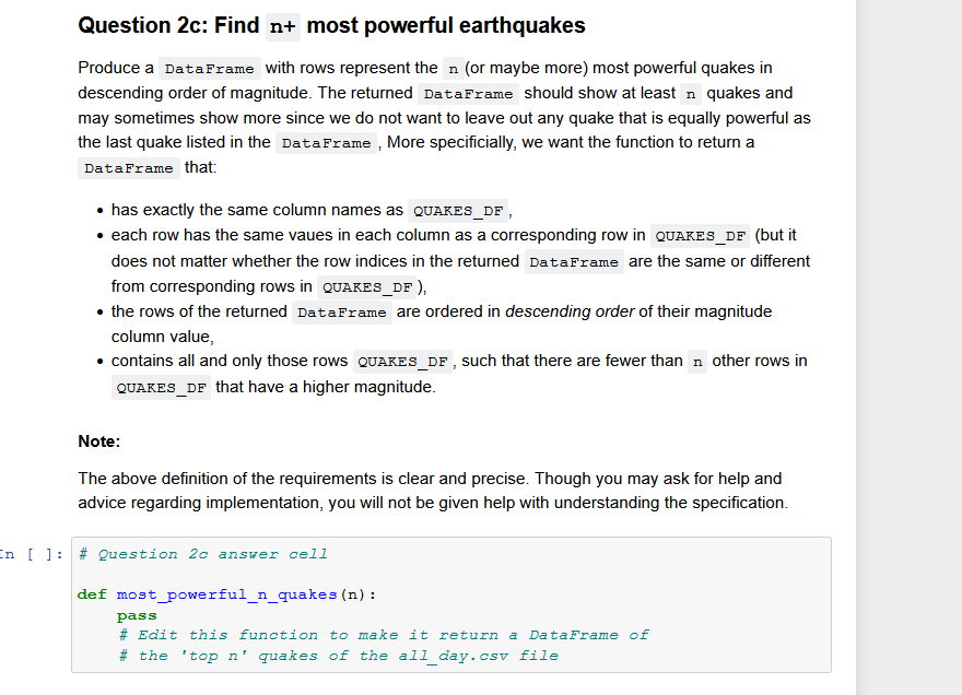 Solved Question 2c: Find n+ most powerful earthquakes | Chegg.com