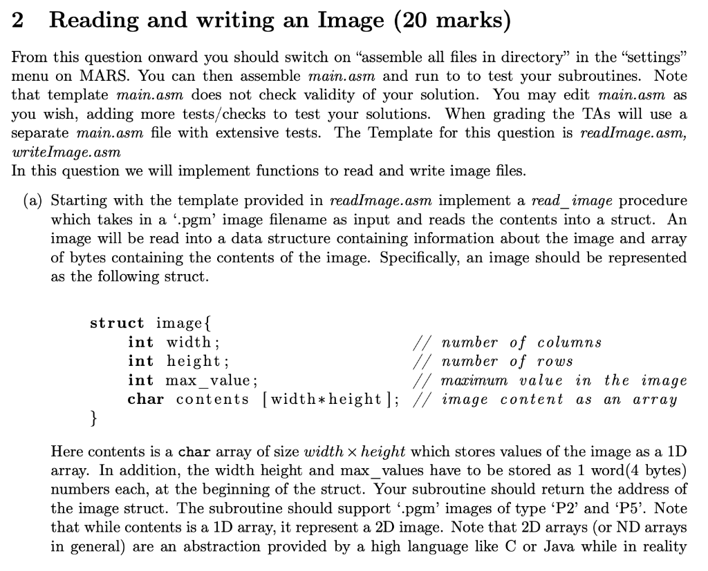 Solved 2 Reading and writing an Image (20 marks) From this | Chegg.com