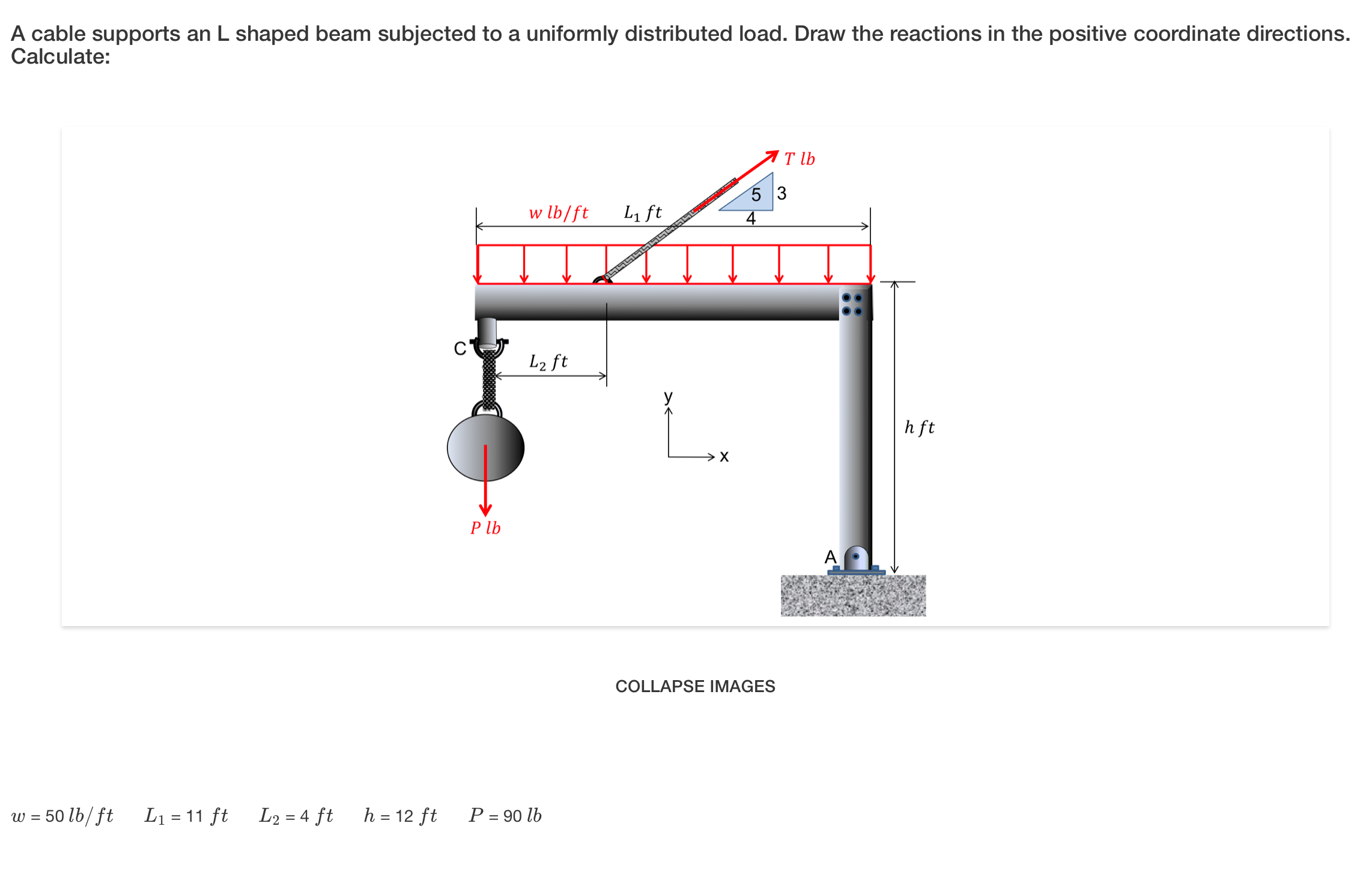 Solved A cable supports an L shaped beam subjected to a | Chegg.com