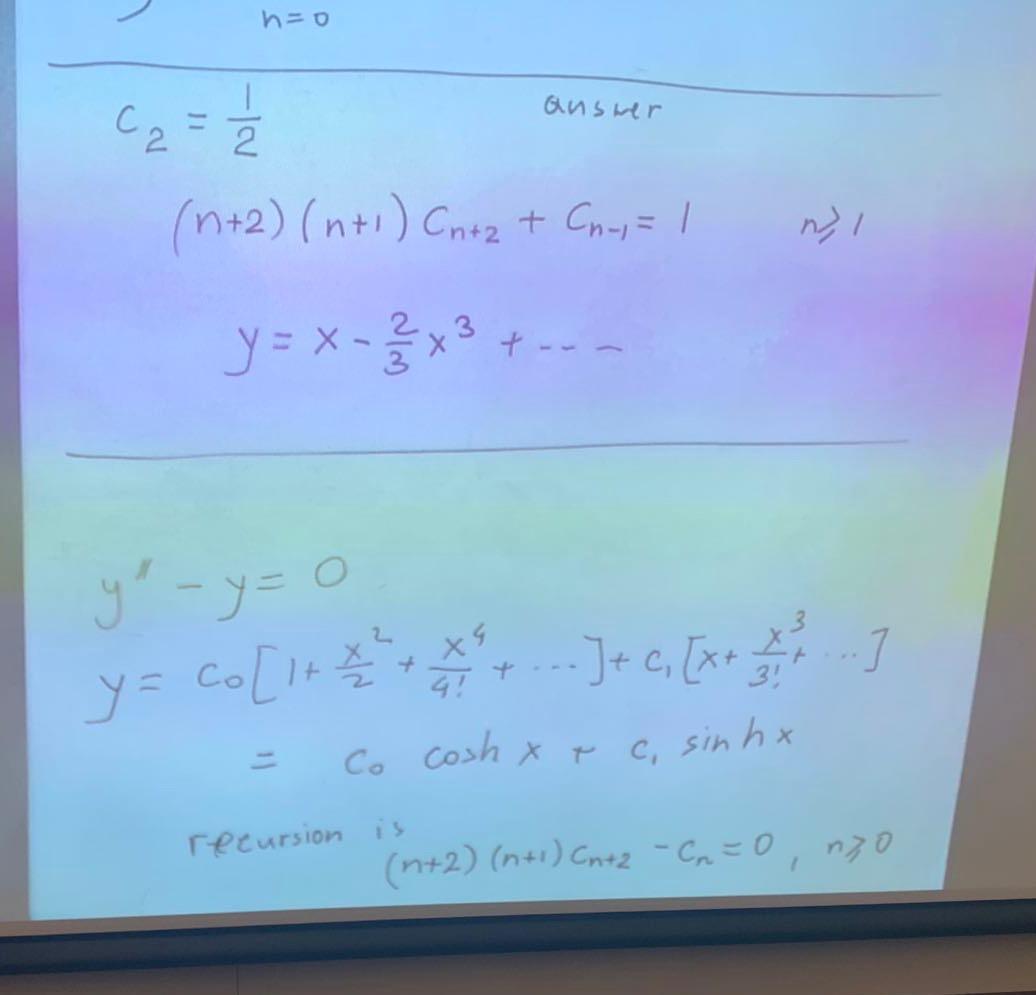 Solved y′′+xy=1−x1 y(0)=0 y′(0)=0 y=∑n=0∞cnxn c2=21 | Chegg.com