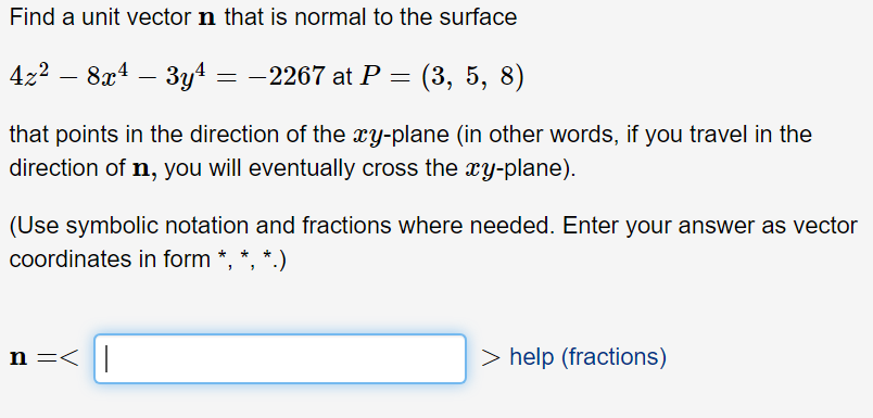 Solved Find a unit vector n that is normal to the surface | Chegg.com