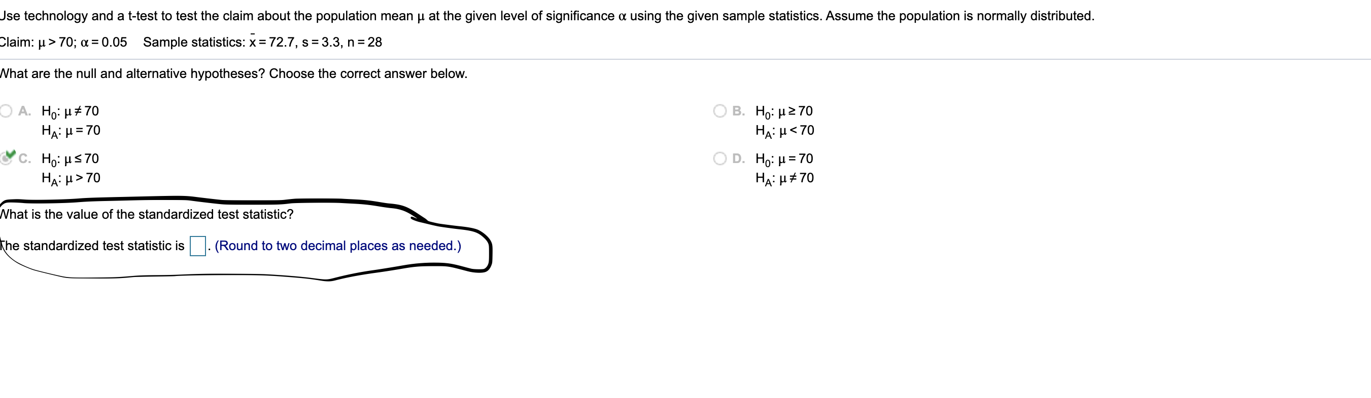 Solved Jse technology and a t-test to test the claim about | Chegg.com