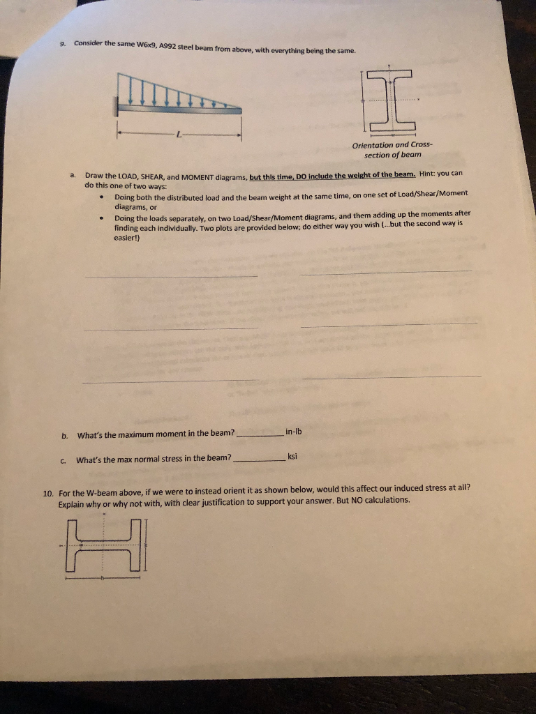 Solved 9. Consider the same W6x3, 1992 steel beam from | Chegg.com