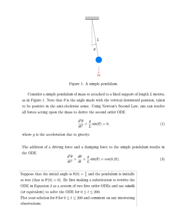 Solved Figure 1: A simple pendulum.Consider a simple | Chegg.com