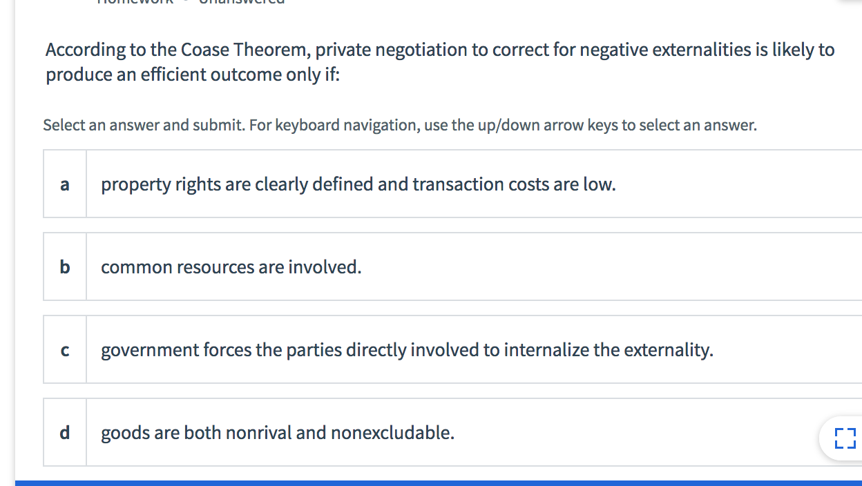 Solved According to the Coase Theorem, private negotiation | Chegg.com