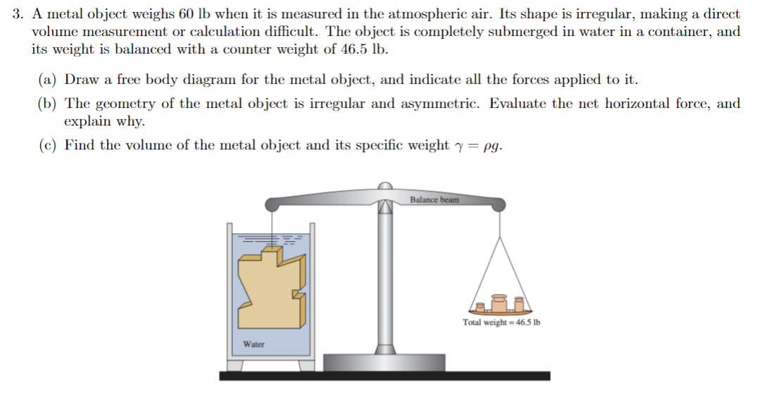 Solved A metal object weighs 60 lb when it is measured in | Chegg.com