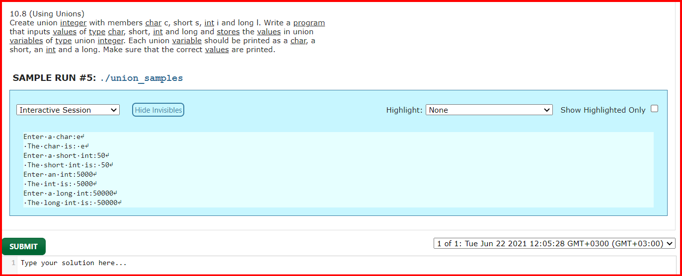 Solved 10.8 (Using Unions) Create union integer with members | Chegg.com
