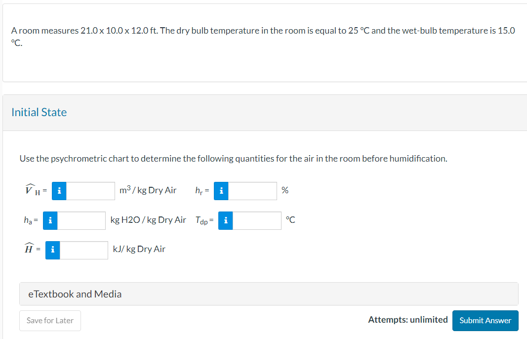Solved A room measures 21.0×10.0×12.0ft. ﻿The dry bulb | Chegg.com