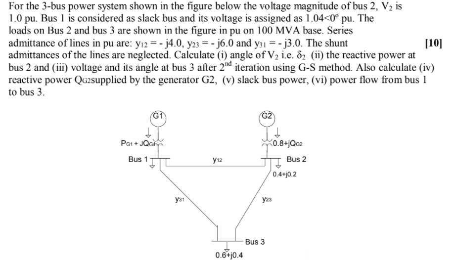Solved For the 3-bus power system shown in the figure below | Chegg.com