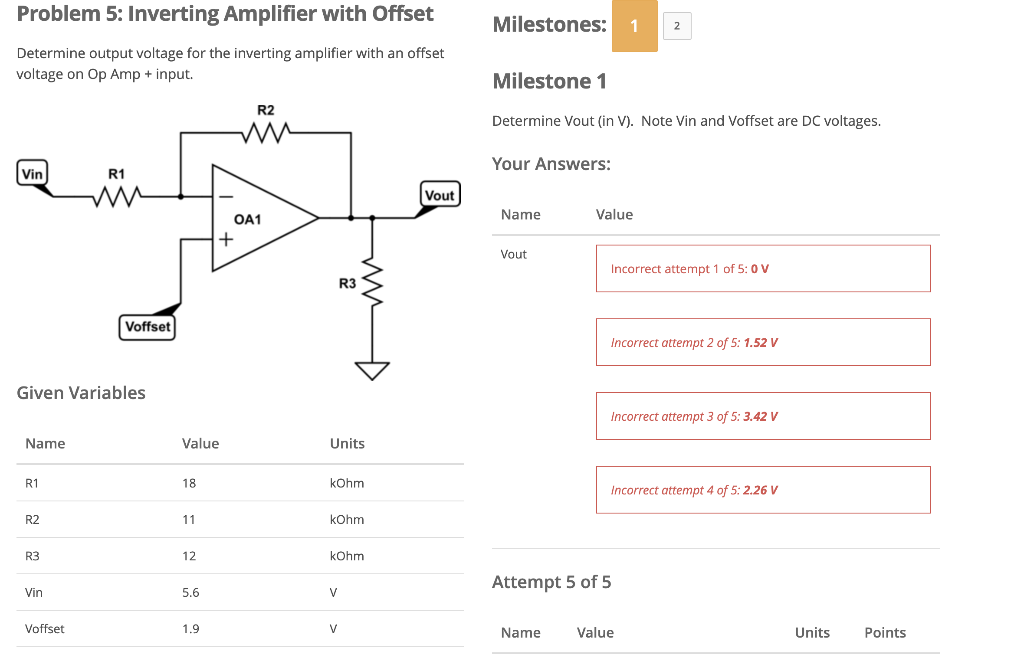 Solved 1. Determine Vout (in V). Note Vin and Voffset are | Chegg.com