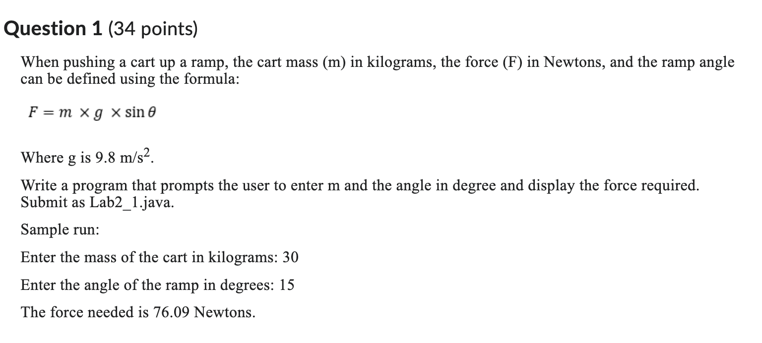 Solved When pushing a cart up a ramp, the cart mass (m) in | Chegg.com